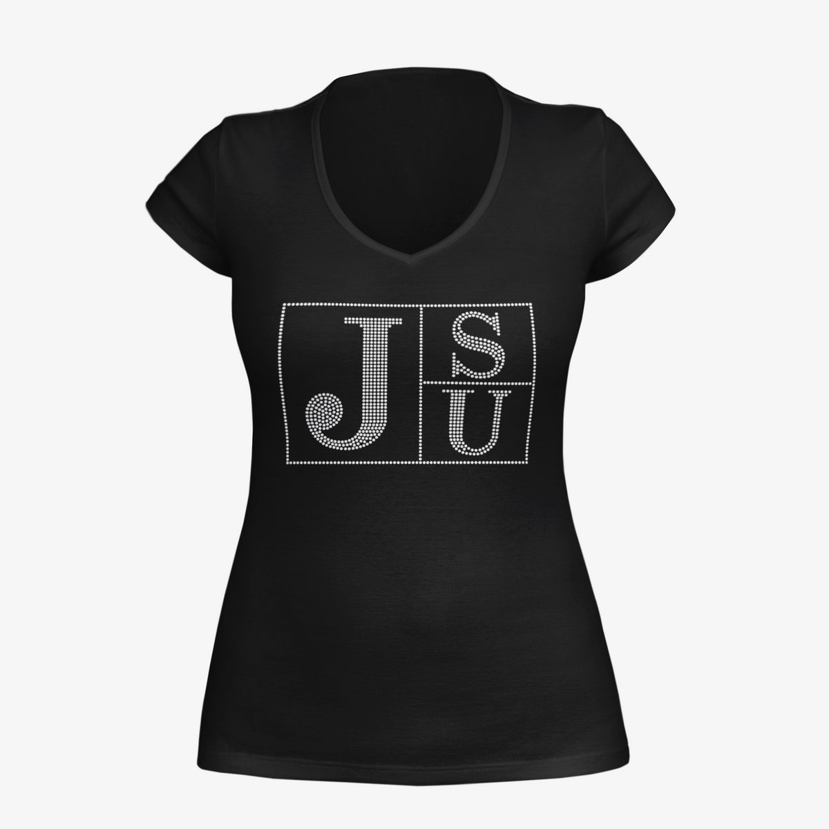 Jackson State University Tigers JSU Block Letter Rhinestone V-Neck T-S ...